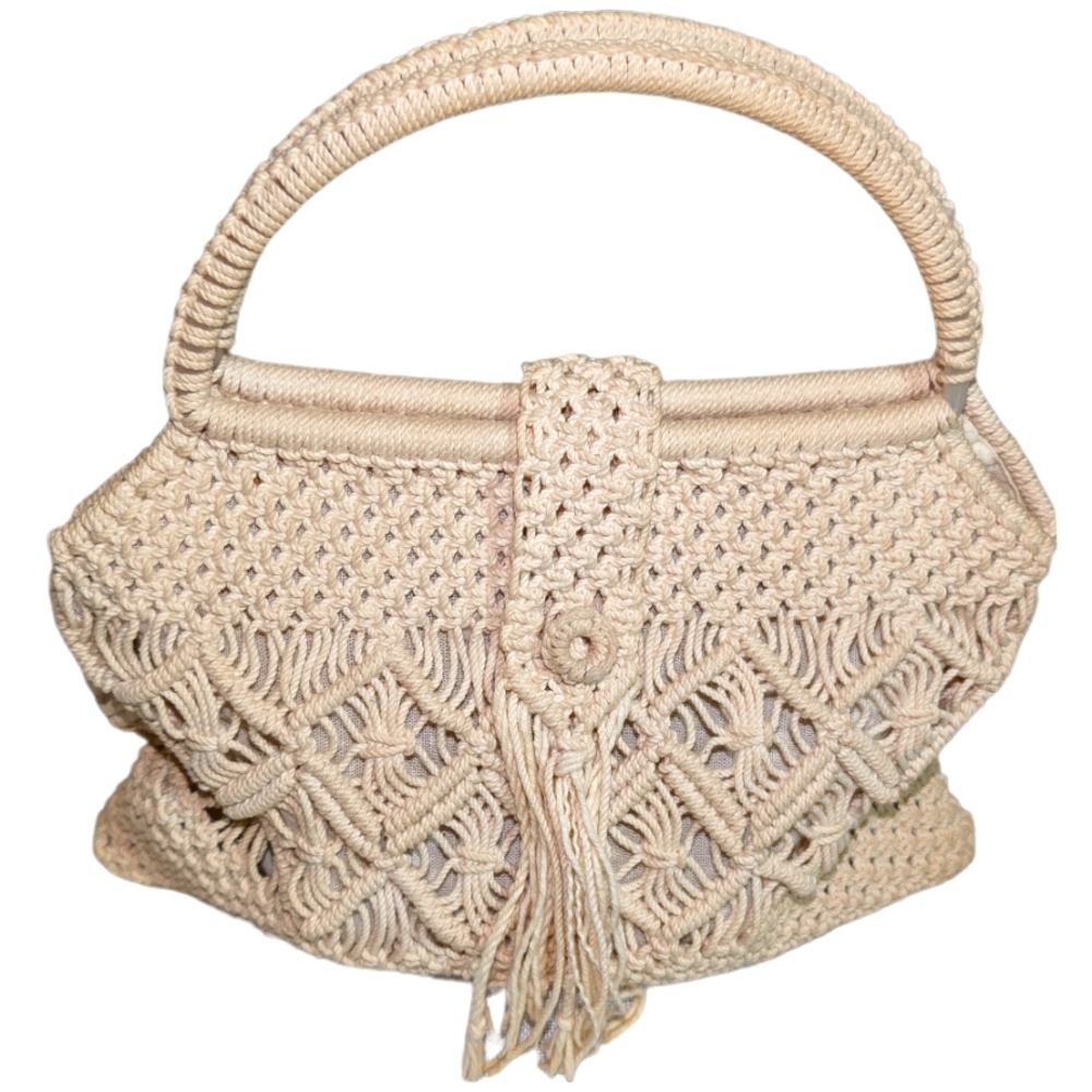 Vintage Boho Cream Macrame Satchel Handbag - Gem